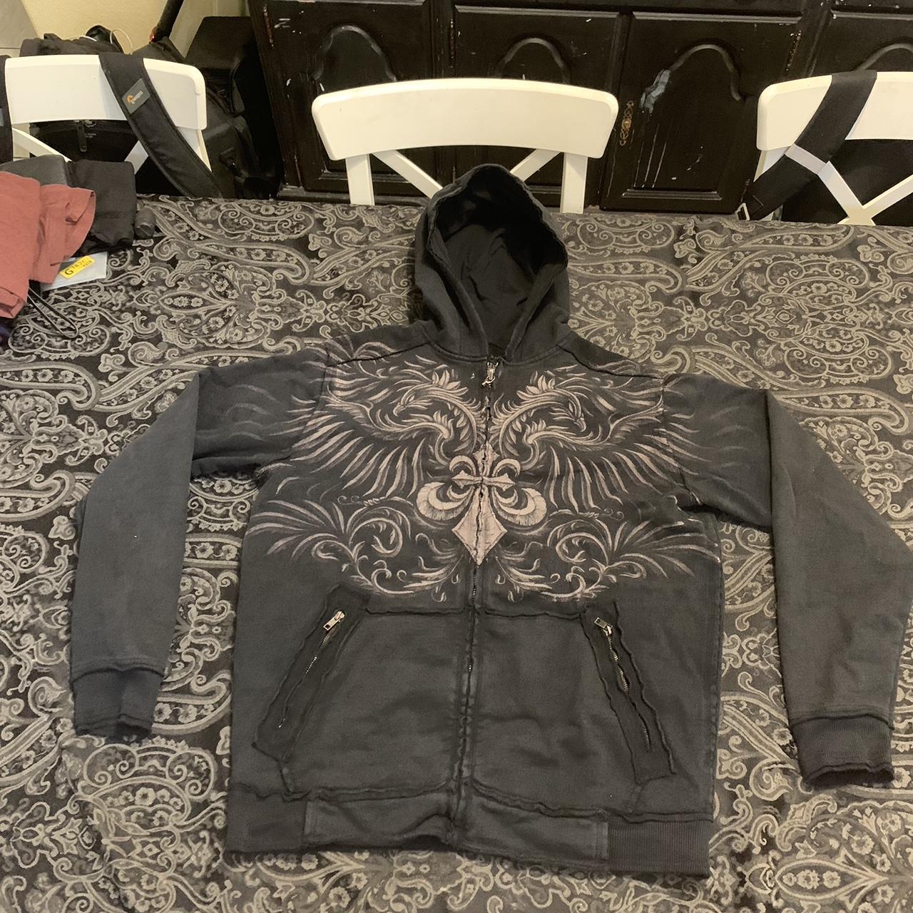 Vintage y2k affliction grunge emo zip up hoodie size... - Depop