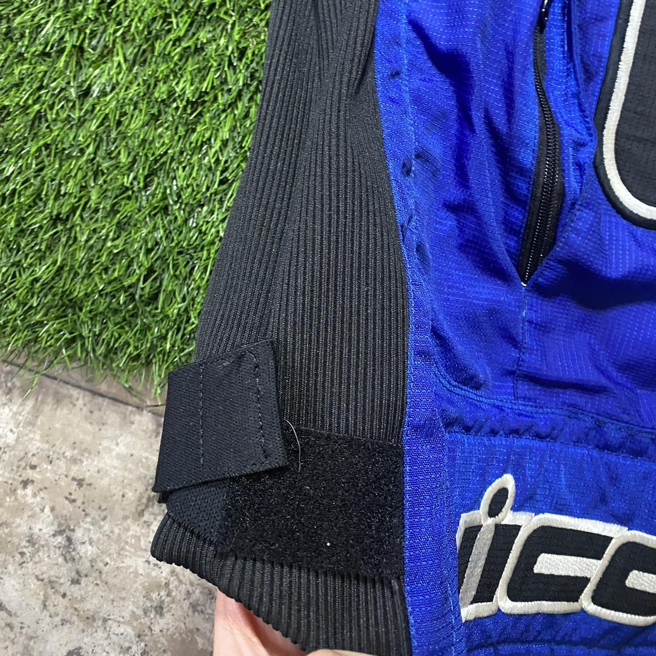 blue racing jacket blue number 6 flame, zipper... - Depop