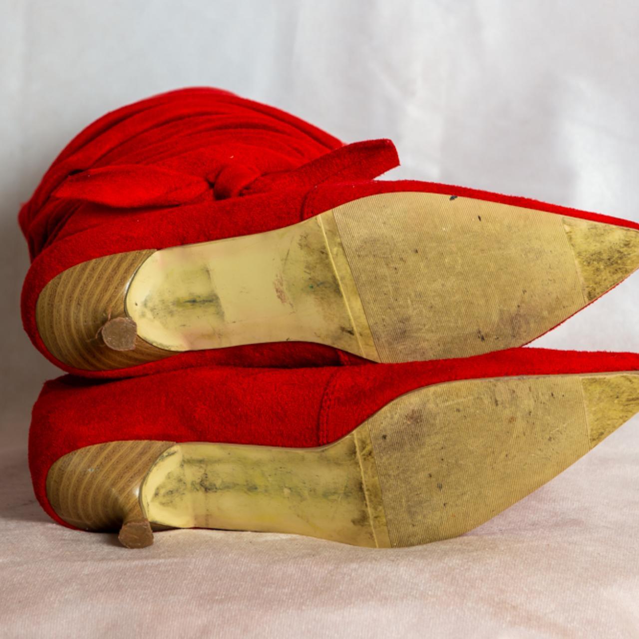 Lovely scarlet red slouch boots with tie around... - Depop