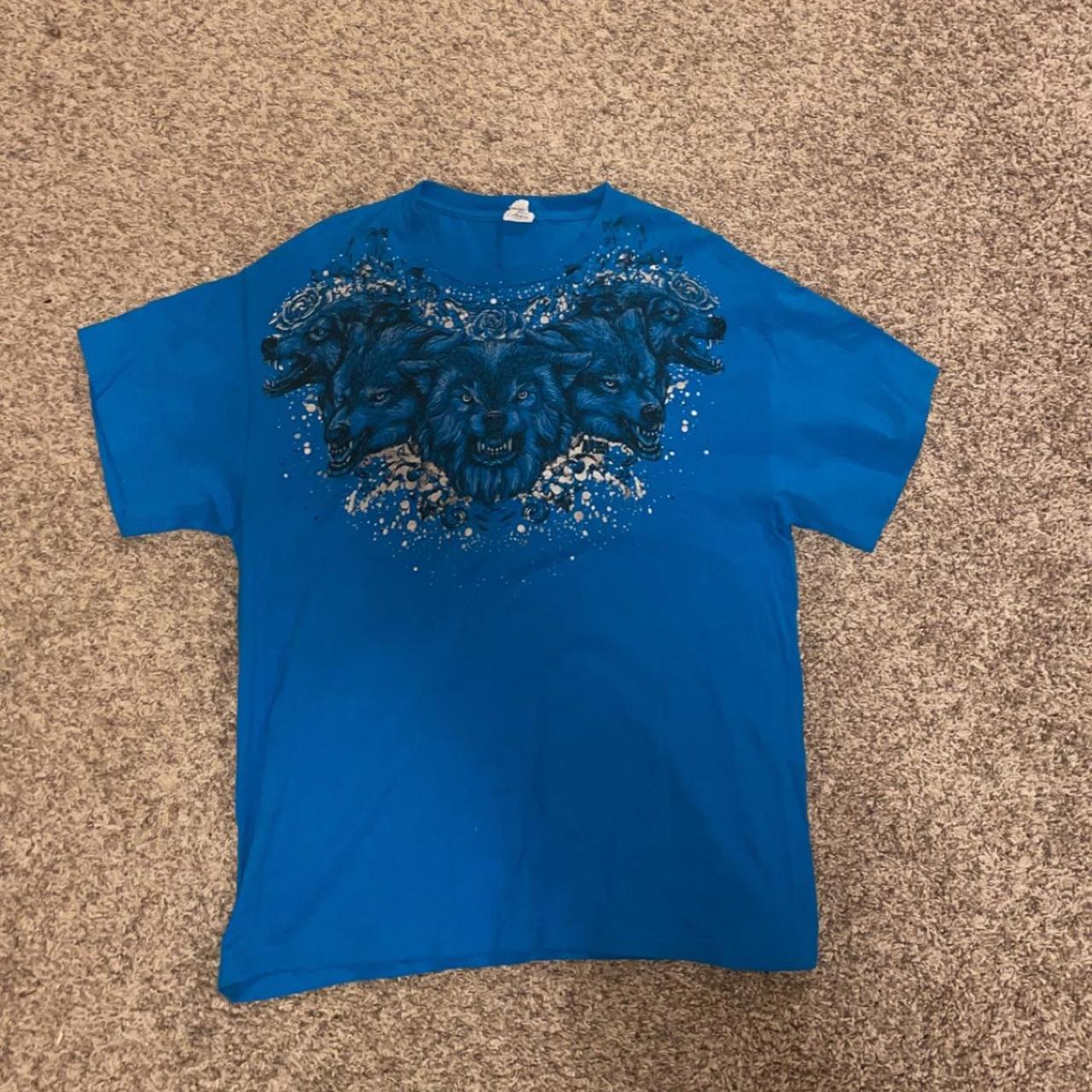 Y2K wolf shirt, size Large with a baggy fit Send... - Depop