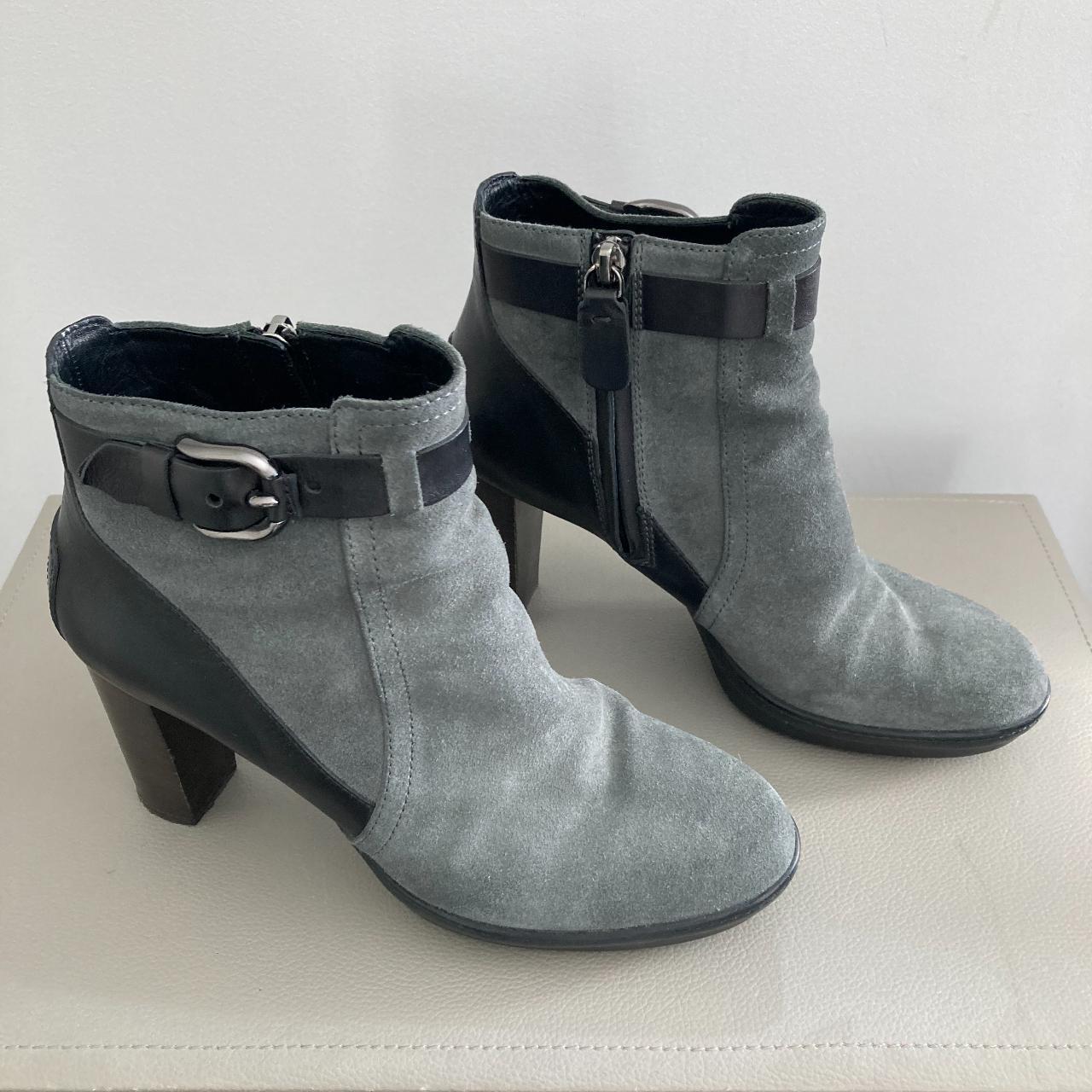 Tods Grey Suede Ankle Boots with Black Buckle detail... - Depop