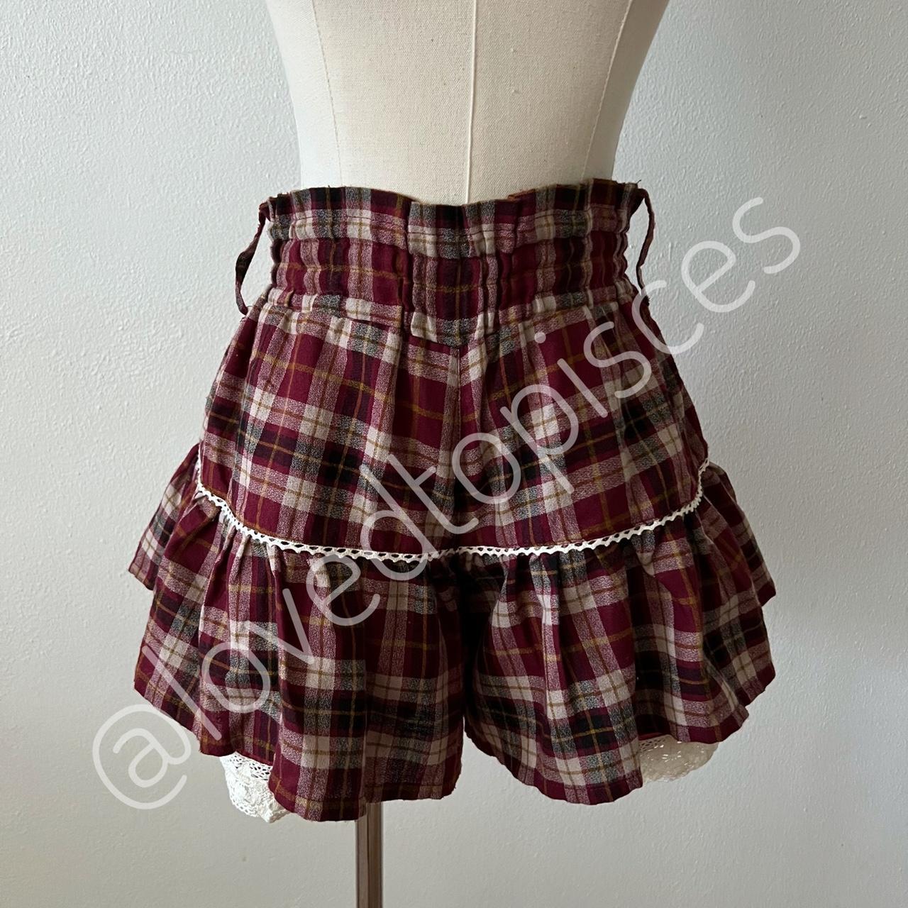 ON HOLD 🎀 Plaid ruffle lace bloomers shorts from... - Depop