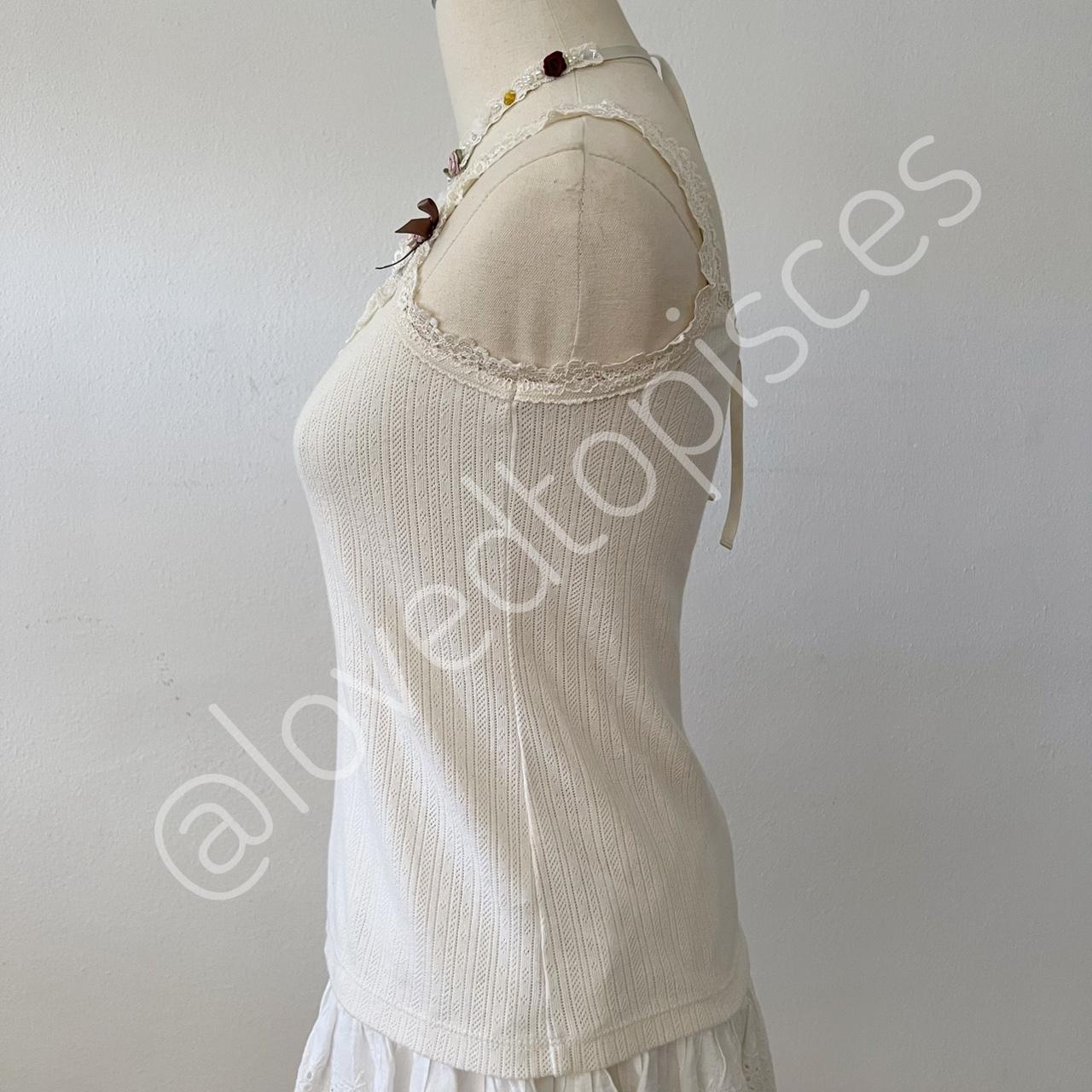 Pointelle lace embroidered flowers halter cami tank... - Depop