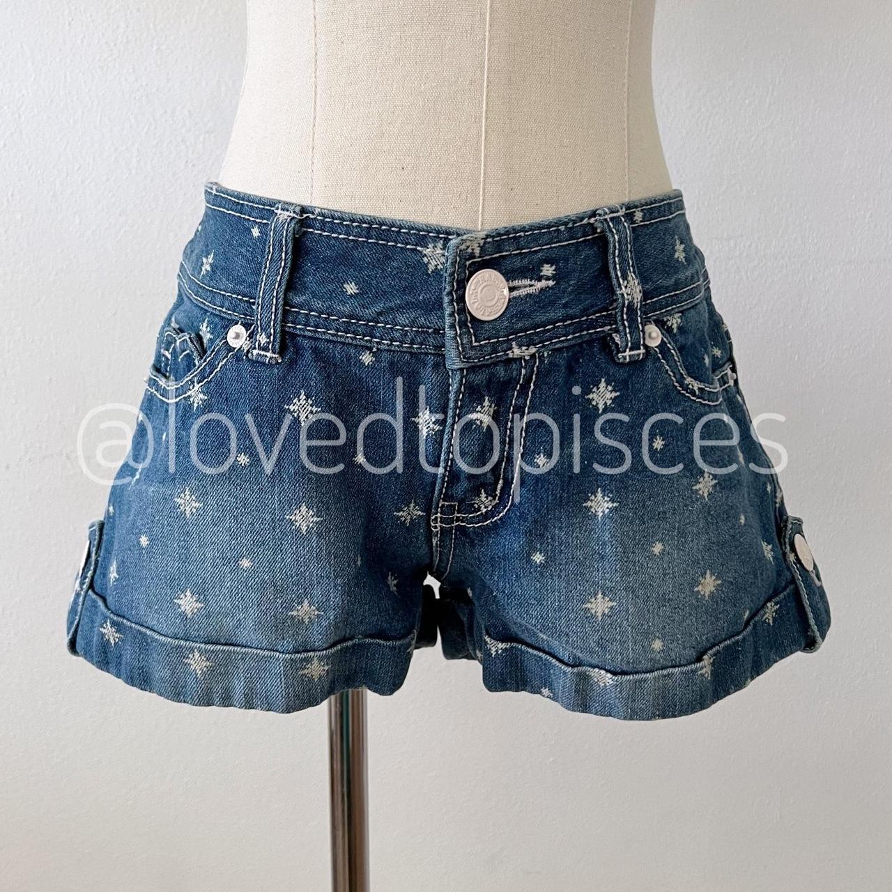 Snowflake denim shorts with heart pockets sourced... - Depop