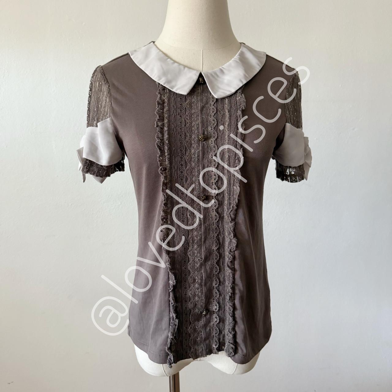 Adorable twee button up blouse with bows sourced... - Depop