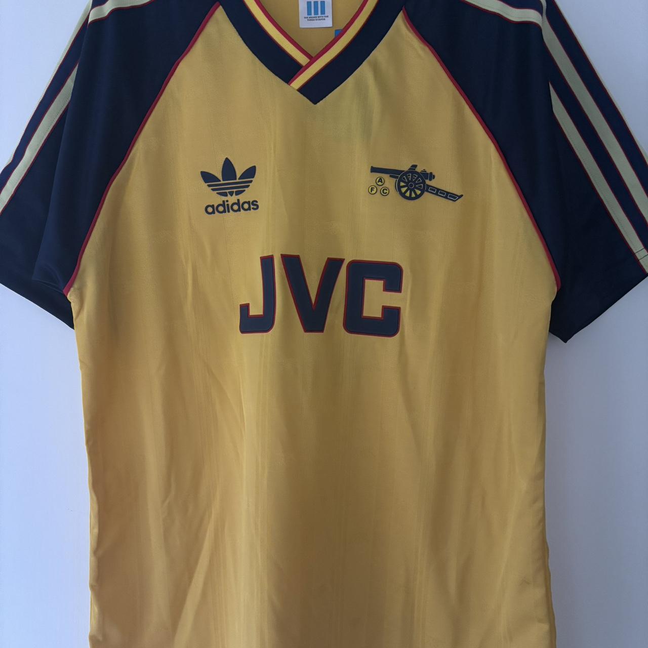 Arsenal 1989-91 yellow and navy retro football shirt... - Depop