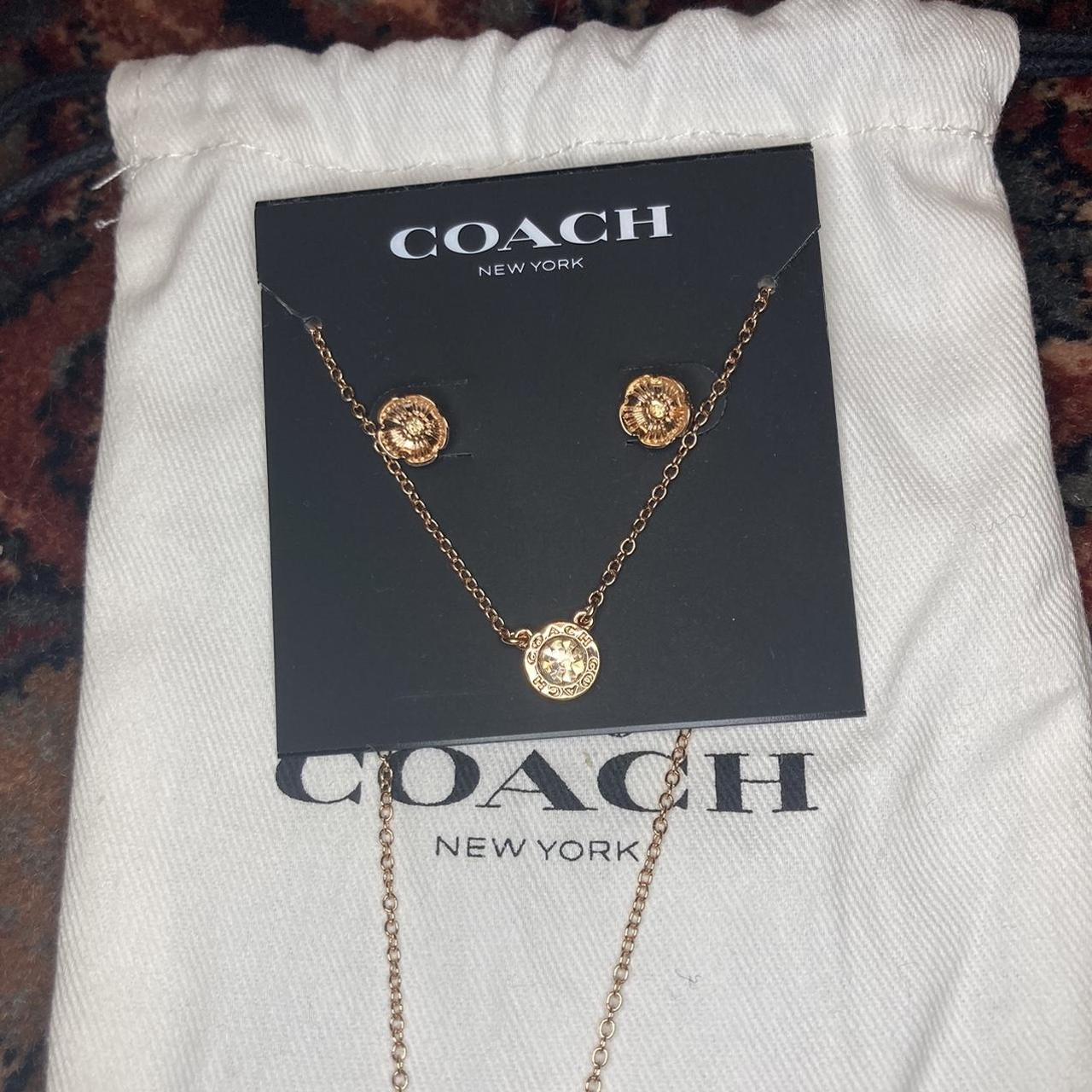 COACH necklace and earrings set NEVER WORN OR USED... - Depop