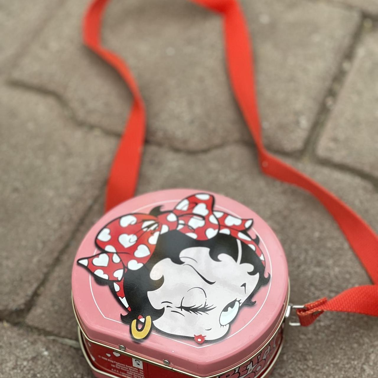 Betty Boop round tin box with strap. - Depop