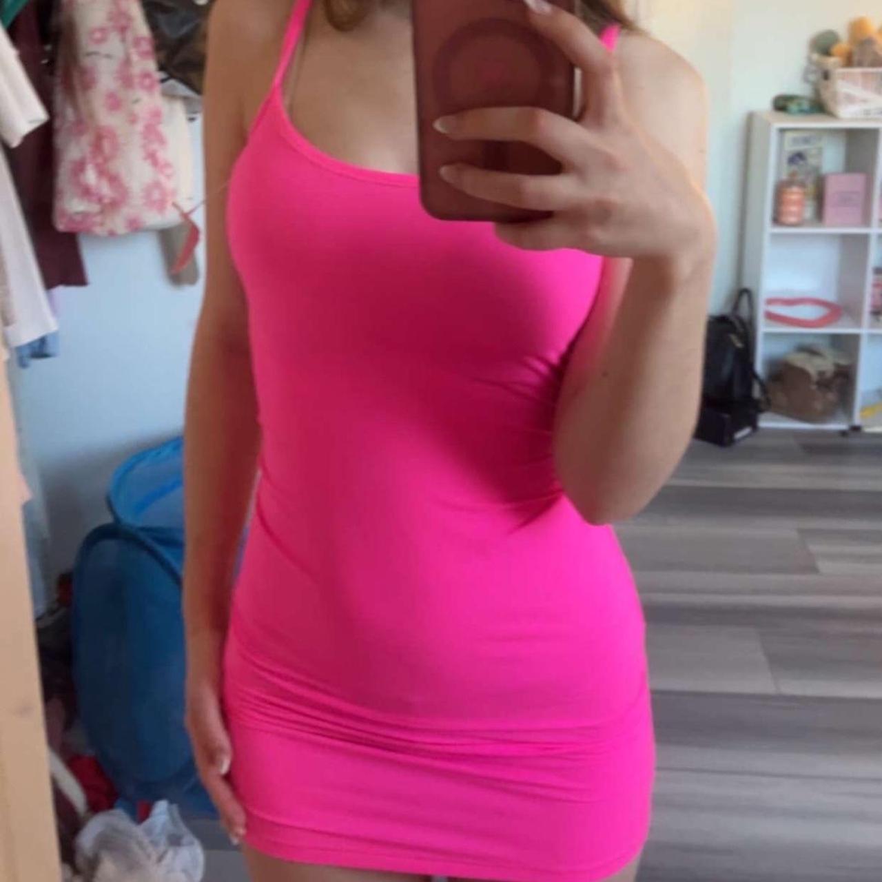 Skims bodycon pink mini dress! Size xs no wear. It’s... | Depop