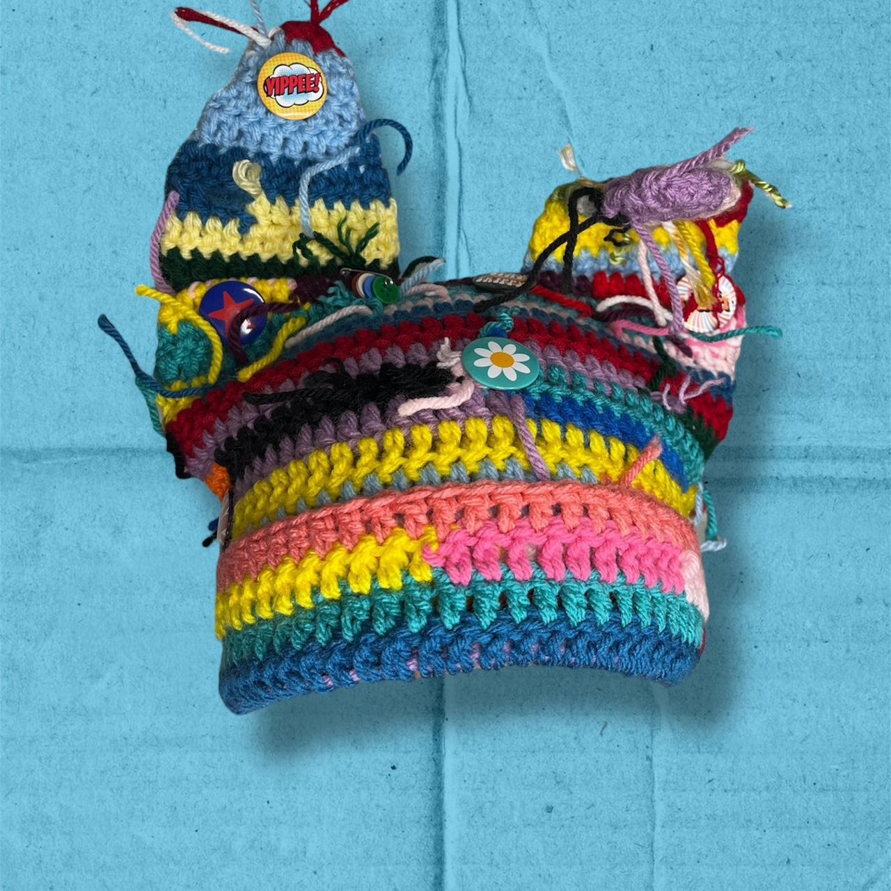 crochet ear hat with buttons and pins! #cxc... | Depop