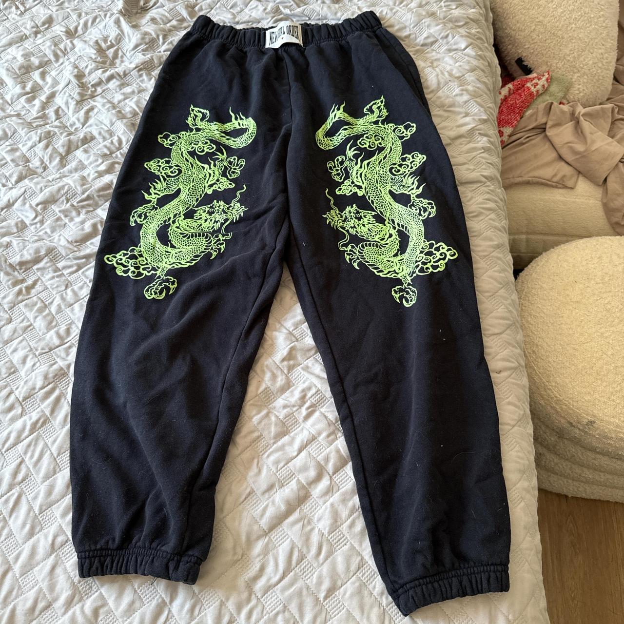 Black and green dragon sweatpants #dragon #sweatpants | Depop