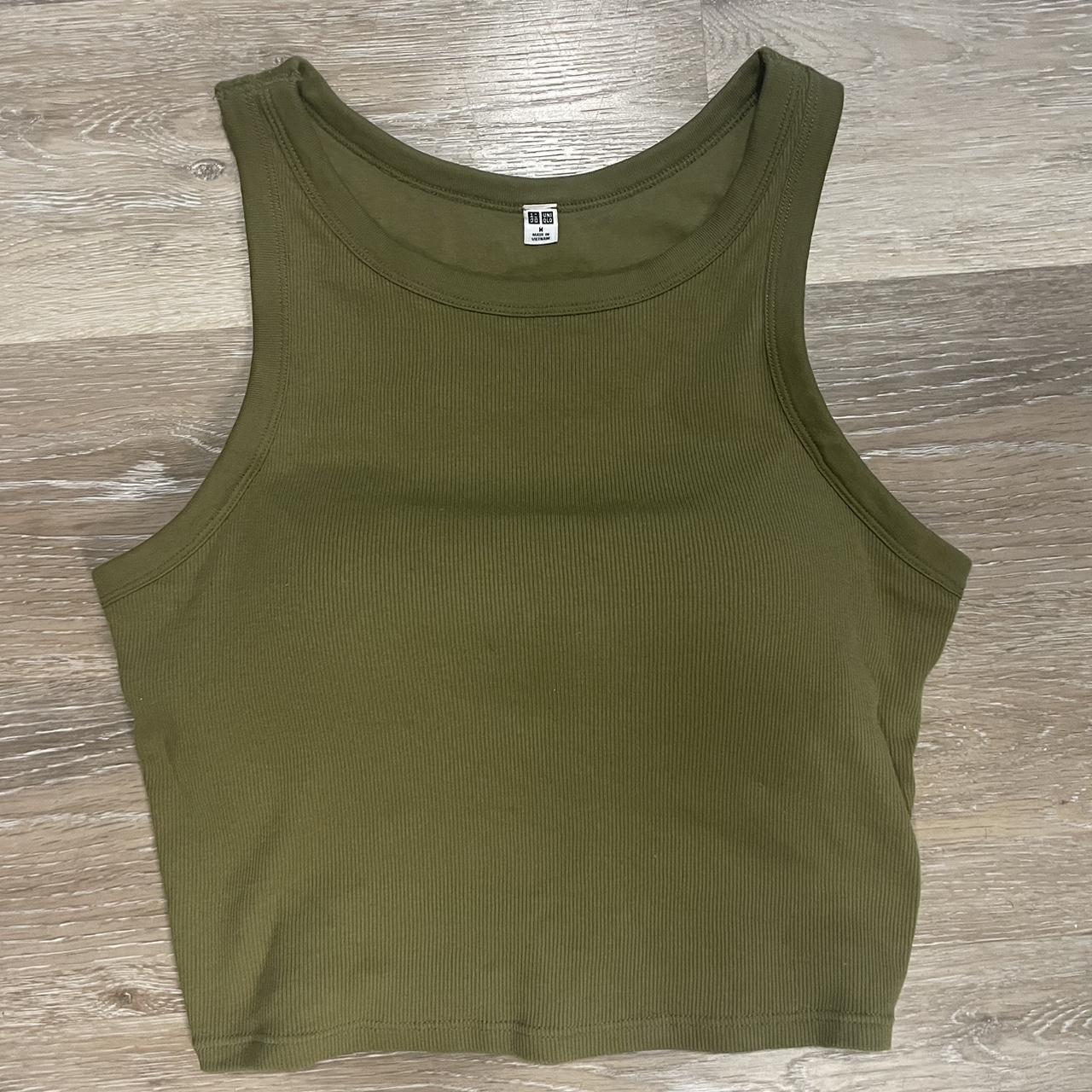 Green ribbed padded crop tank from Uniqlo. Worn... - Depop