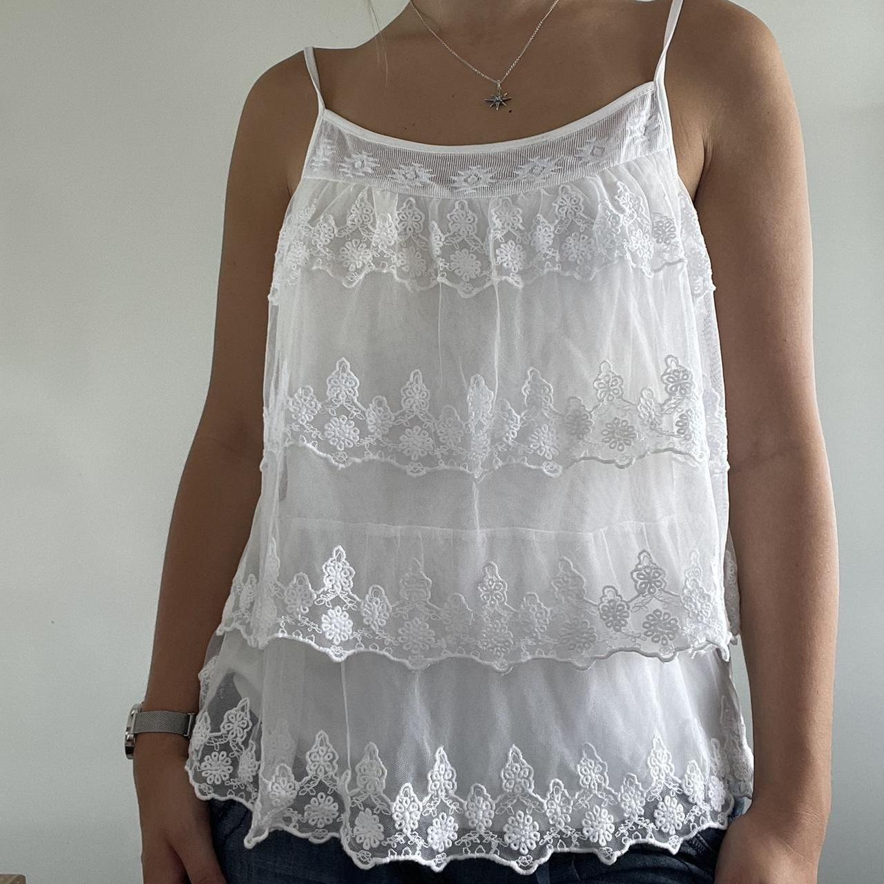 White ruffle lace cami top Size 14 Brand - Falmer... - Depop