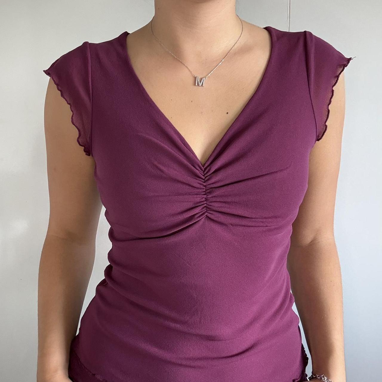 Purple vintage mesh double lined lettuce trim... - Depop