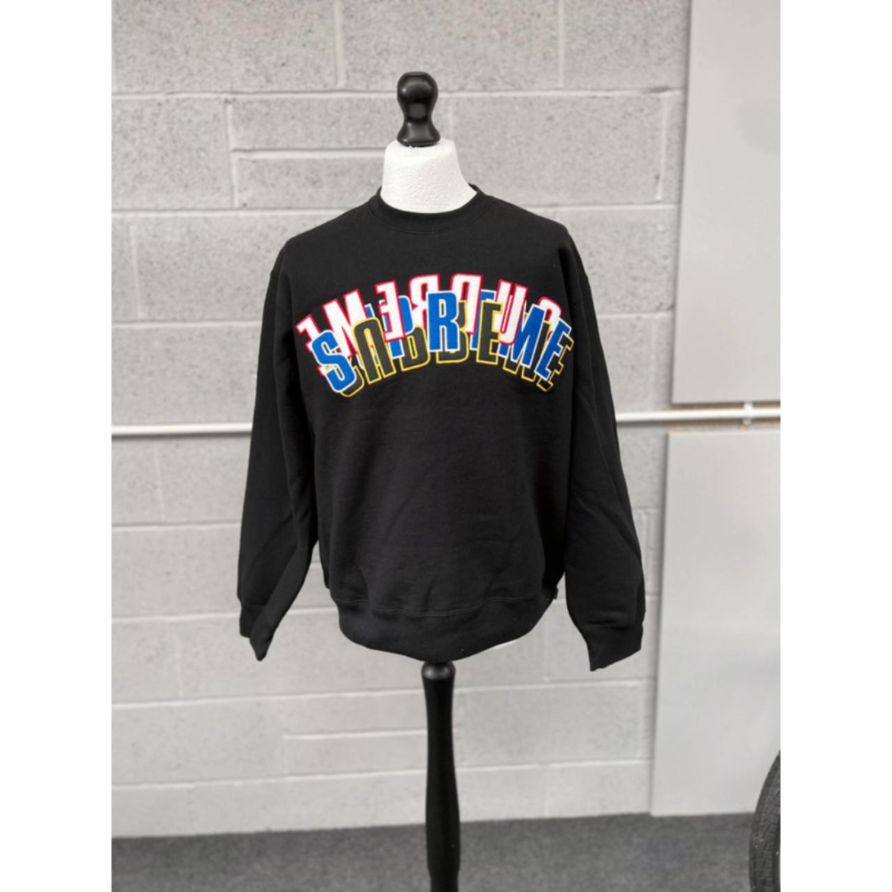 Supreme Rare Black Stacked crew neck sweater... | Depop