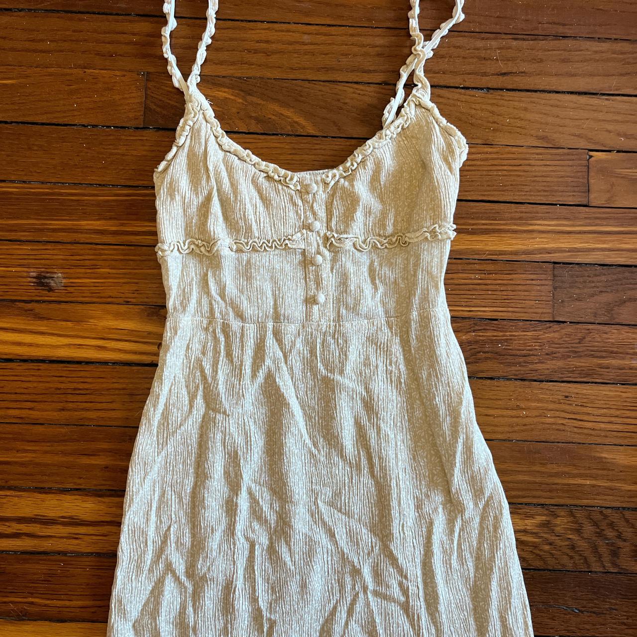 Beige sundress midi dress w slit - Depop