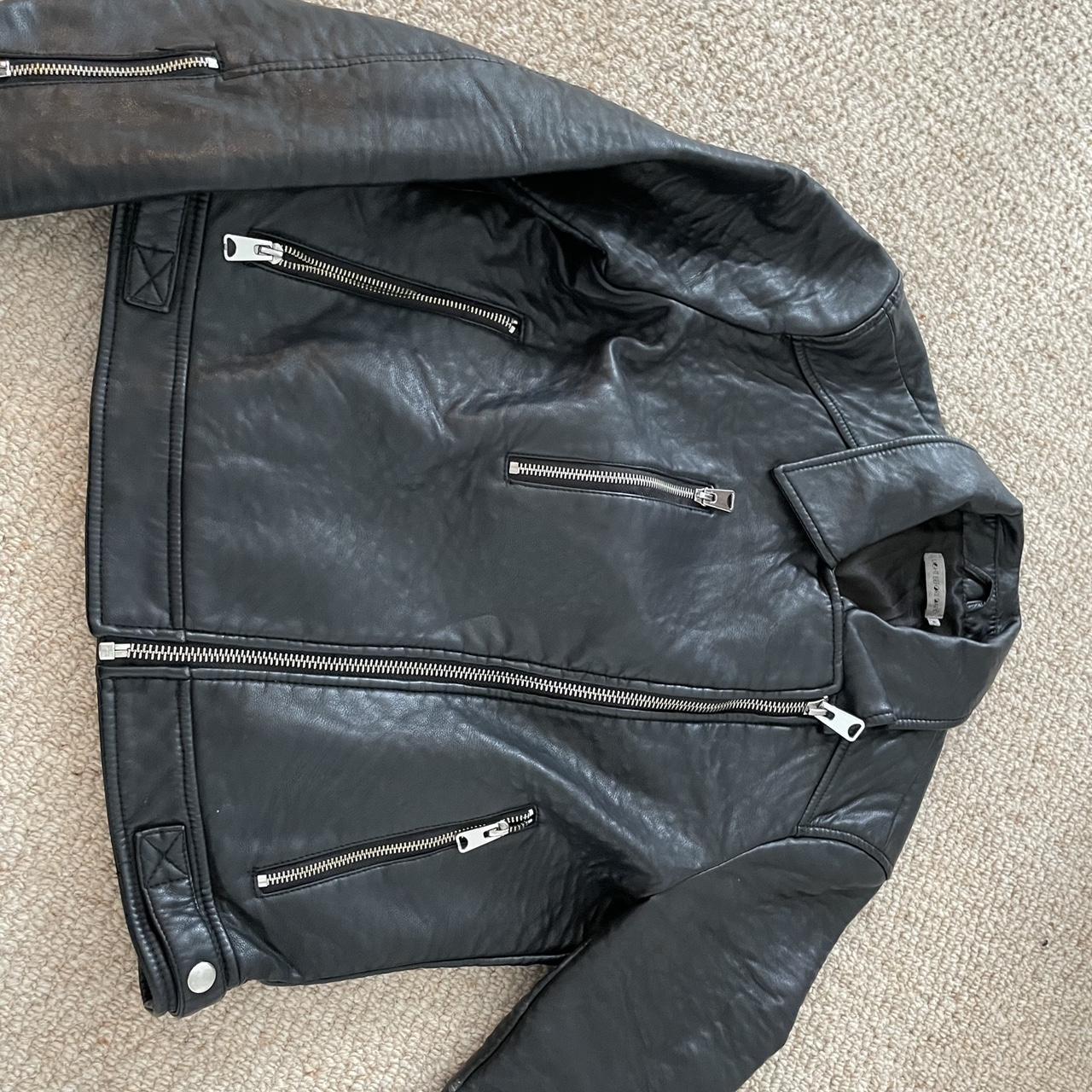 Vegan leather, urban outfitters jacket. The fit is... - Depop