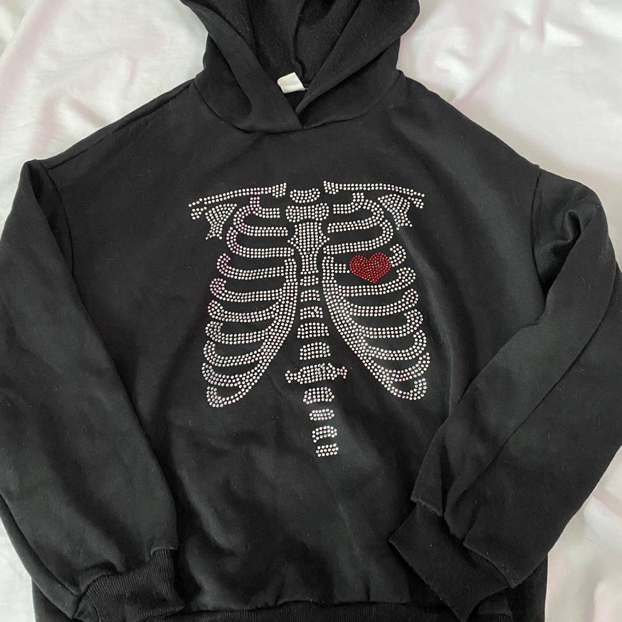 SHEIN kids Rhinestone skeleton hoodie w/ rhinestone... - Depop