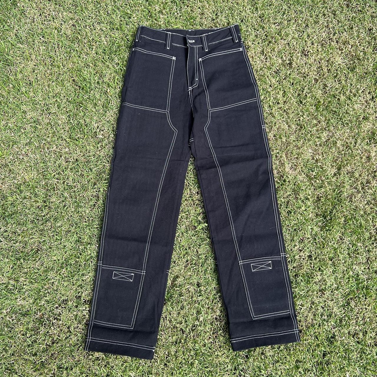 “Liquid Lagoon” Black Pants - white contrast... - Depop