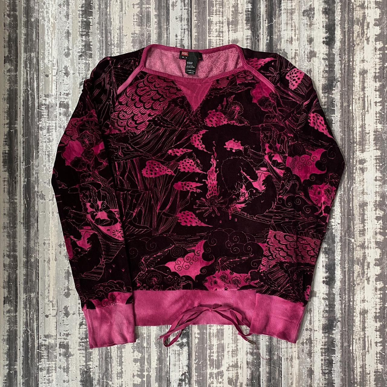 Diesel pink and black velvet cotton patterned... - Depop