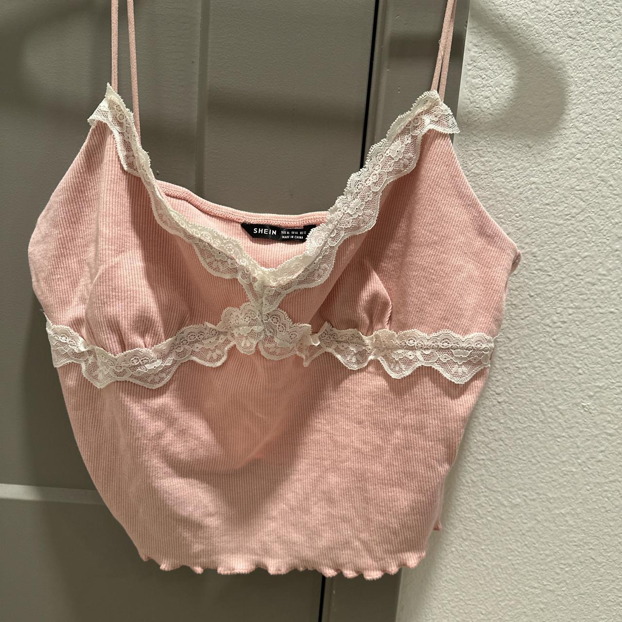 Never worn- no tags SHEIN pink lace cropped top XL... - Depop