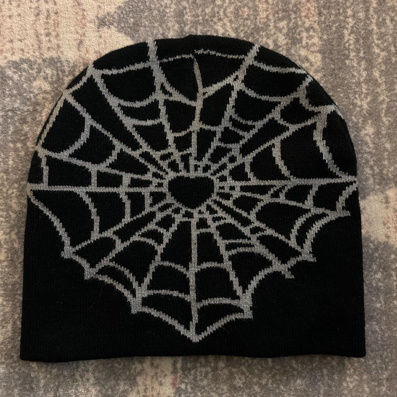 sick y2k grunge black n grey skully beanie w sick... - Depop