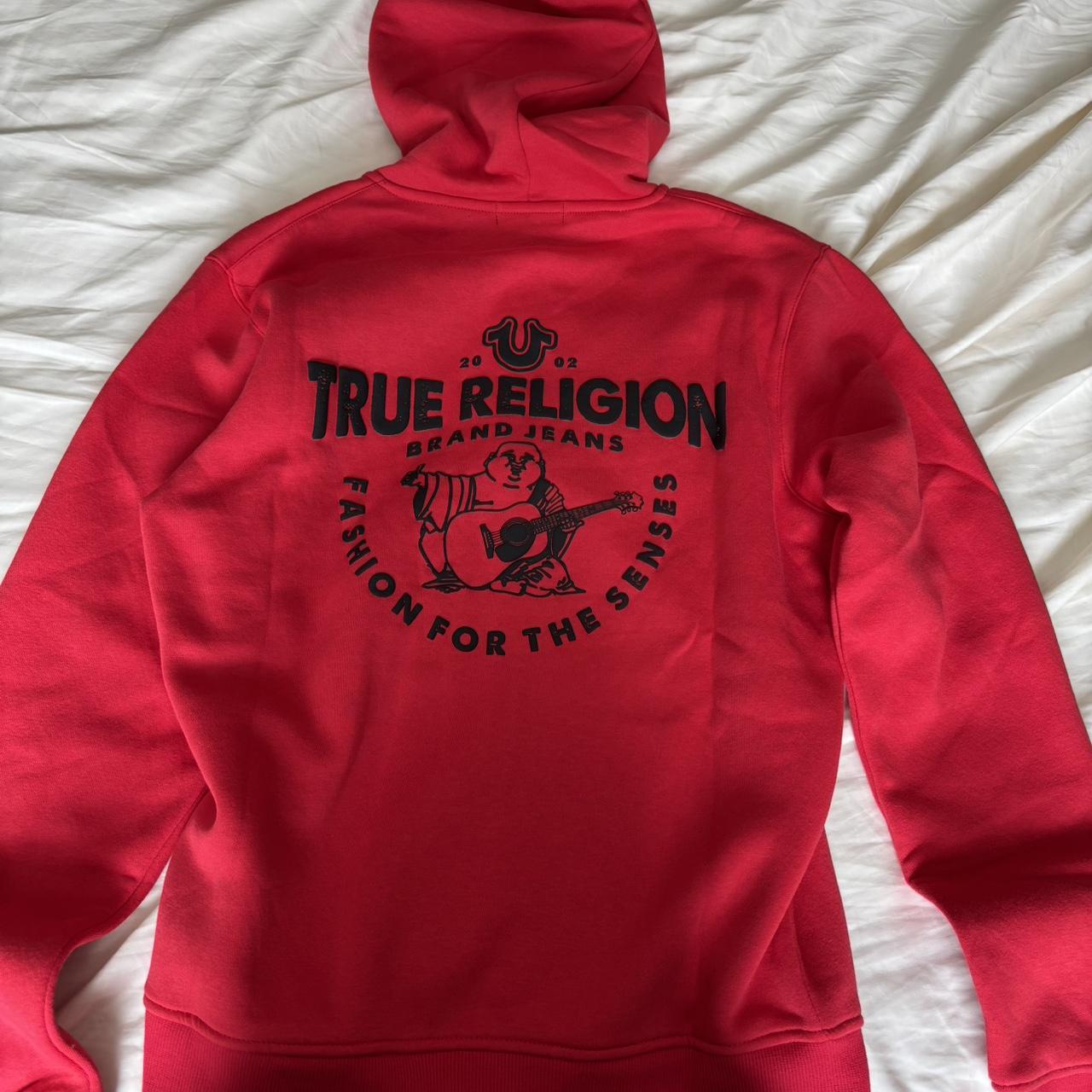 Red True Religion Hoodie Zip Up Size Medium... - Depop