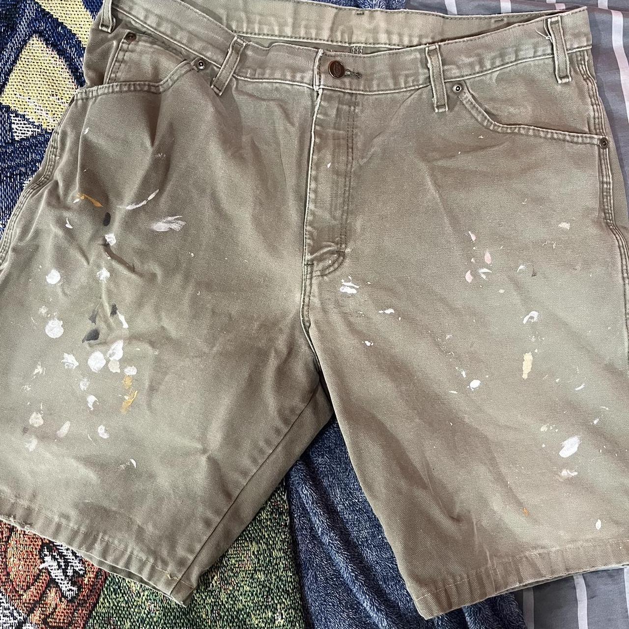 Green Dickies carpenter shorts a lot of paint stains... - Depop
