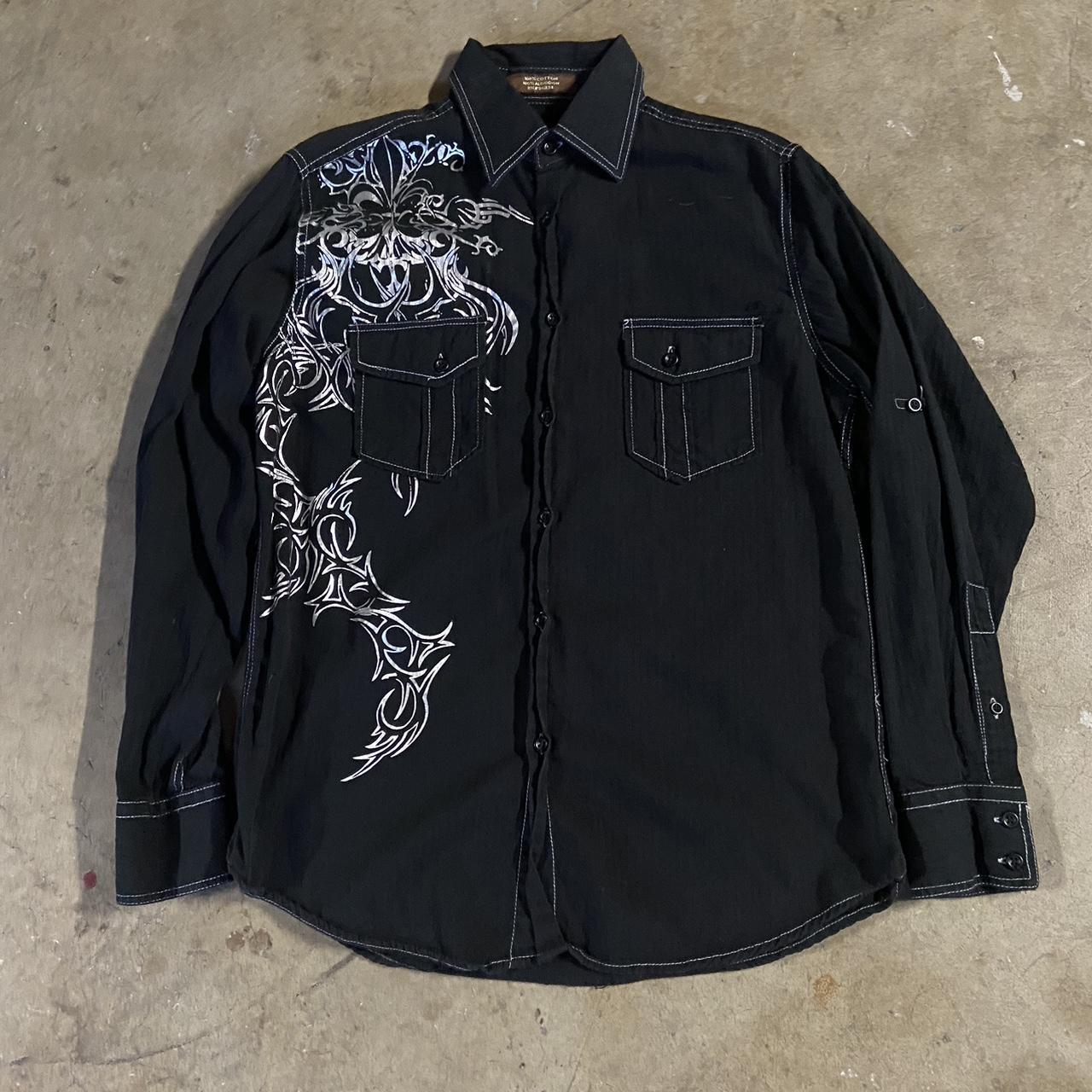 Y2k affliction like flannel button up Size M Do... - Depop