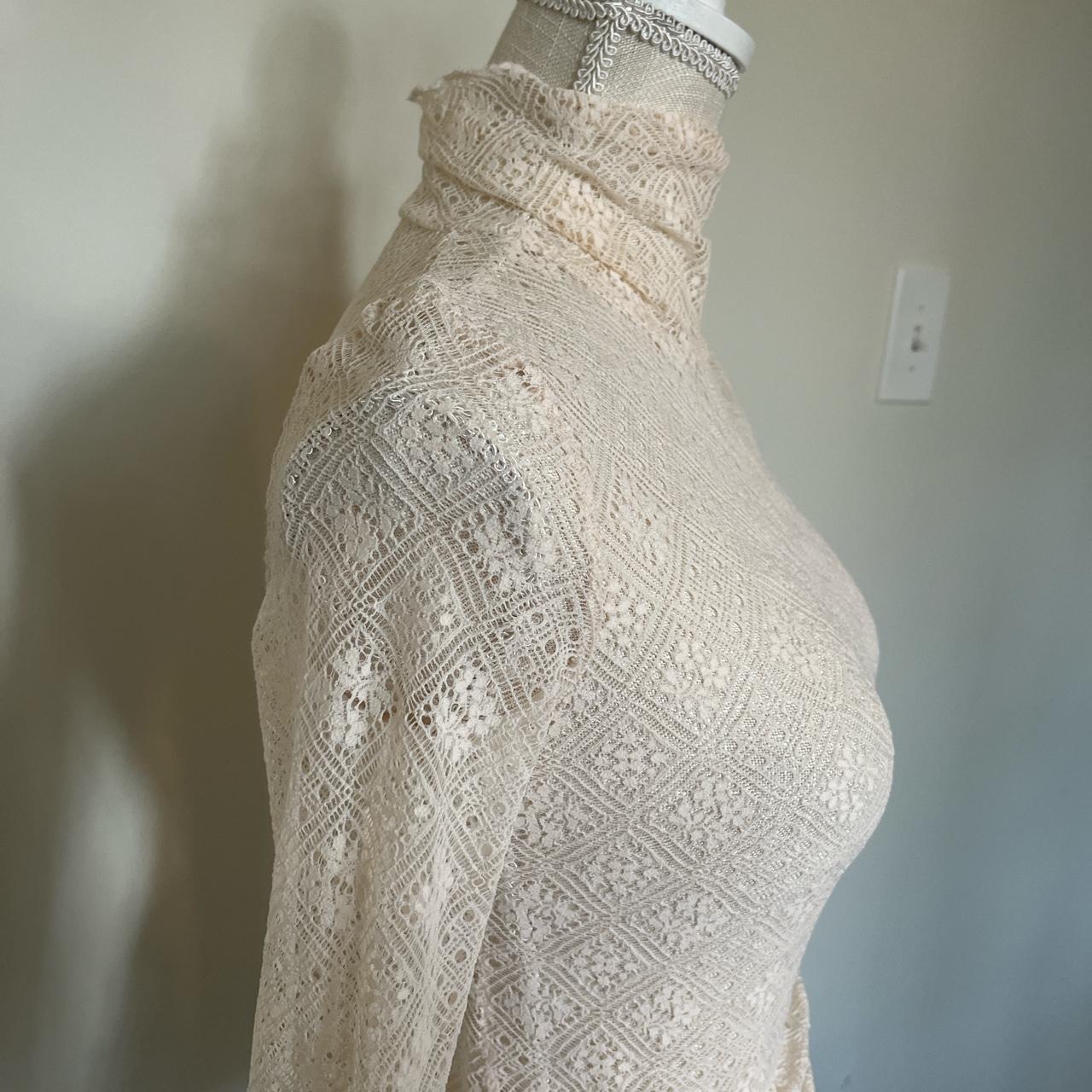 Layering cream texture turtle neck lace top from... - Depop