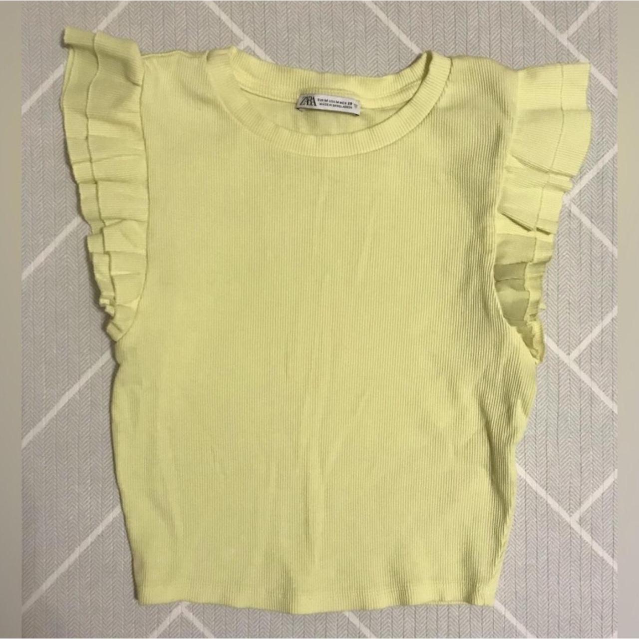 ZARA ribbed t-shirt with ruffle women's size M Good... - Depop