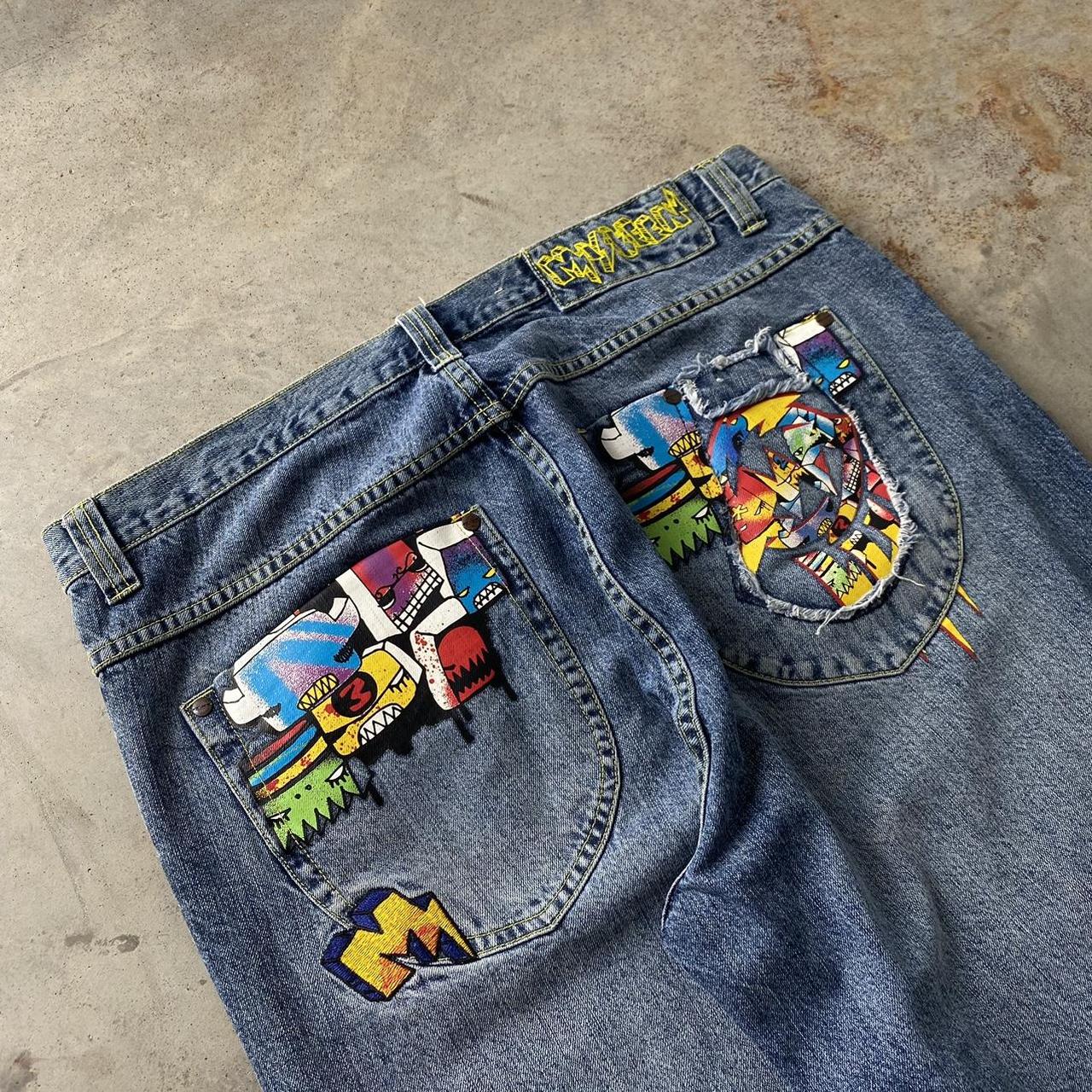 Y2K Miskeen Raver Jean Shorts Baggy Raver Skater... - Depop