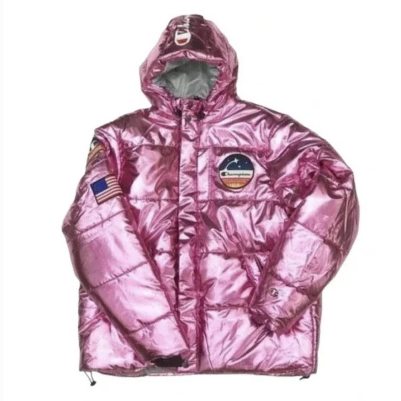 Champion x NASA Women's Pink Metallic Puffer Jacket... - Depop