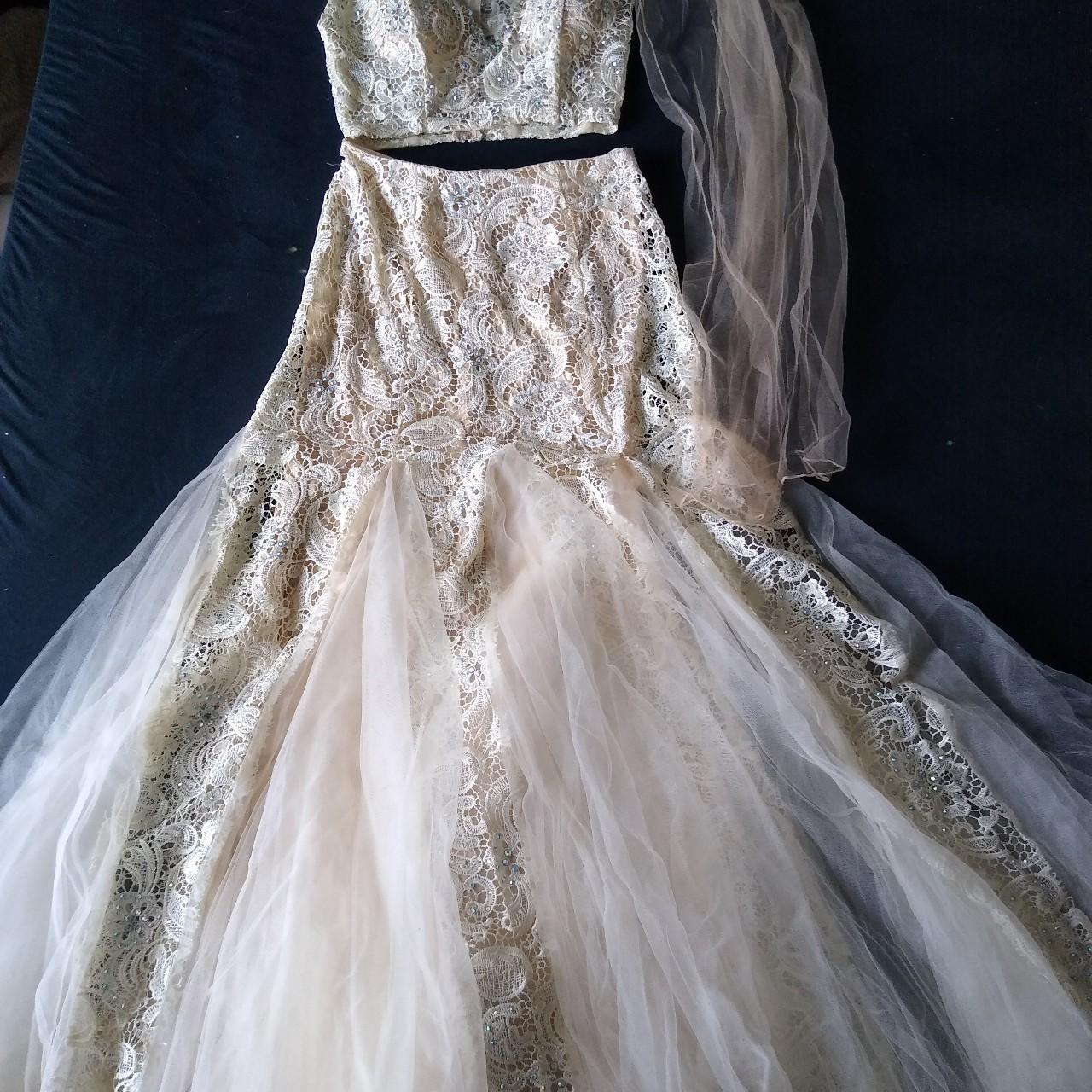 Nude cream wedding dress with original stoning. Only... - Depop