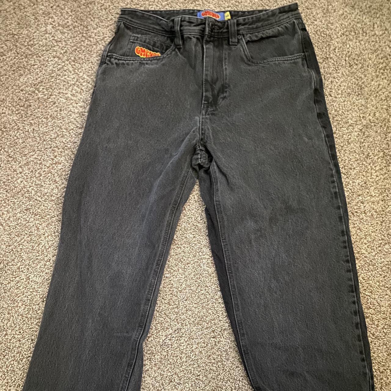 2000s cross embroidered black and red jeans #cross... - Depop