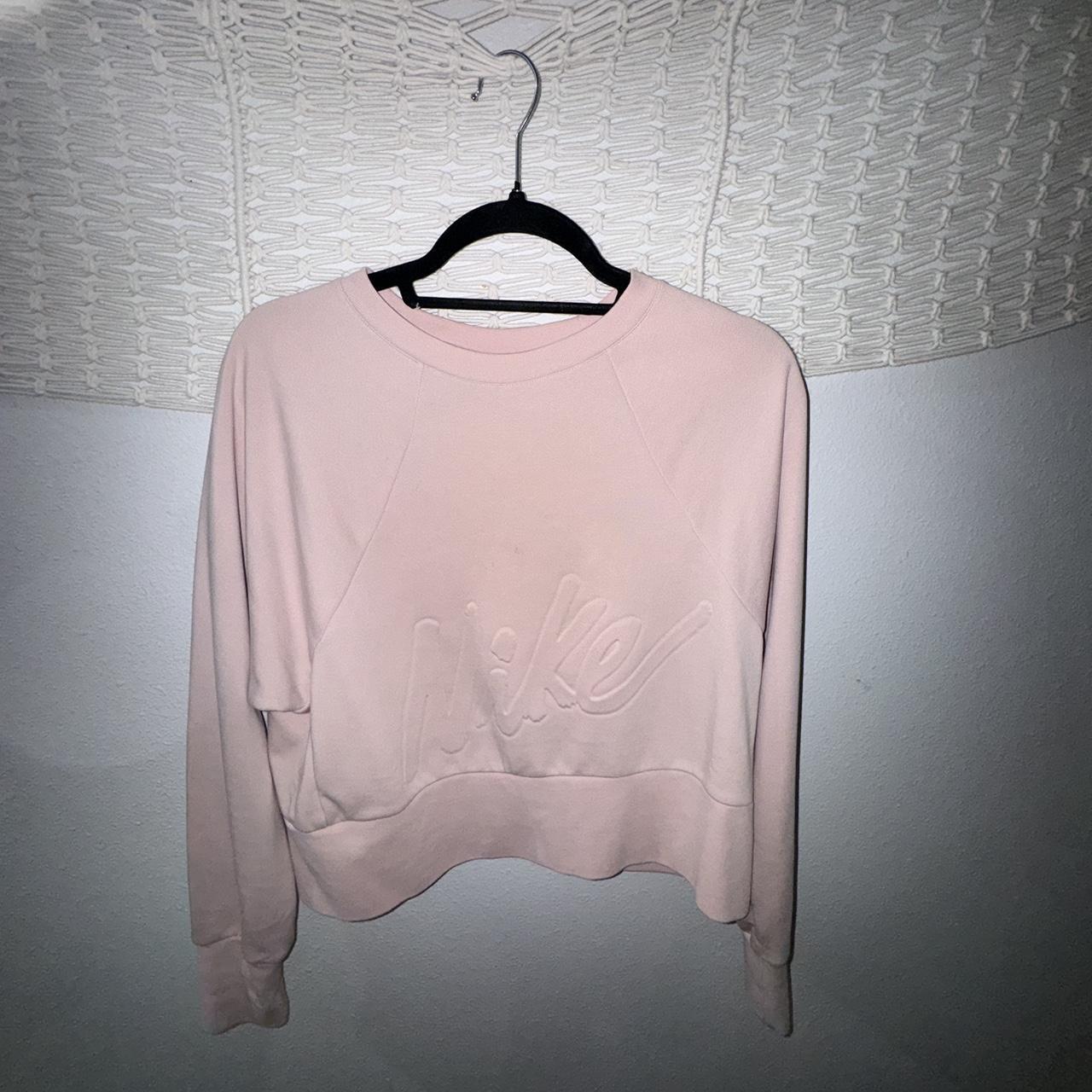 cute pink nike oversized cropped crewneck sweatshirt... - Depop