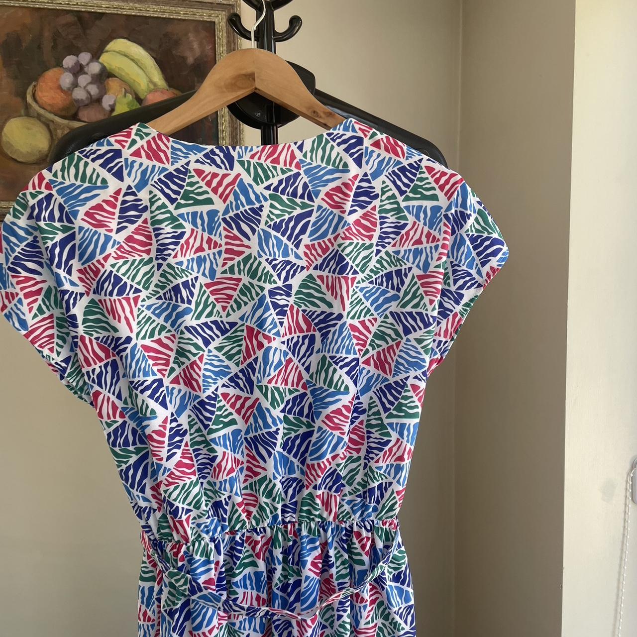 Vintage late 90s blue / white patterned dress With... - Depop