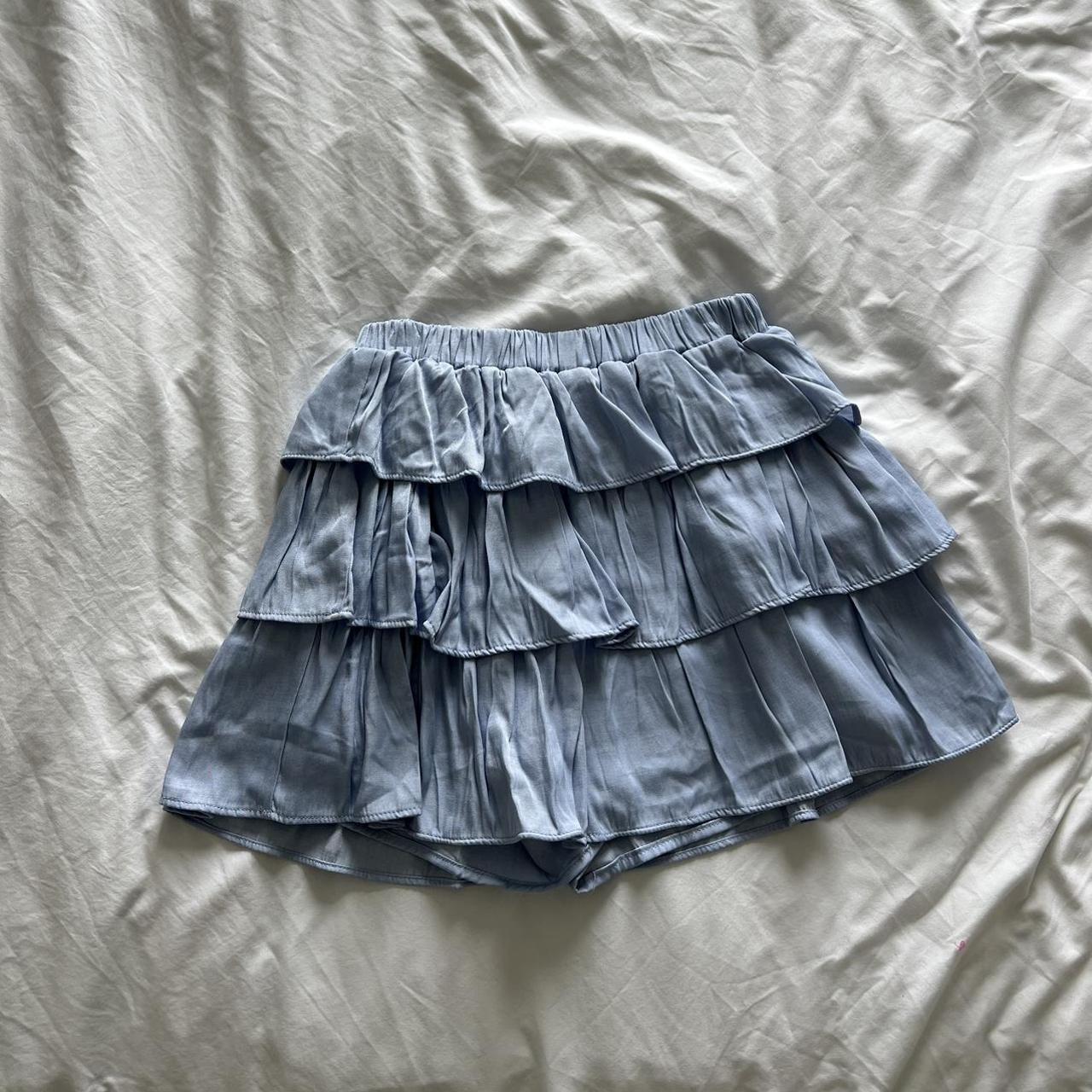 Light blue ruffle mini skirt Great condition size small - Depop