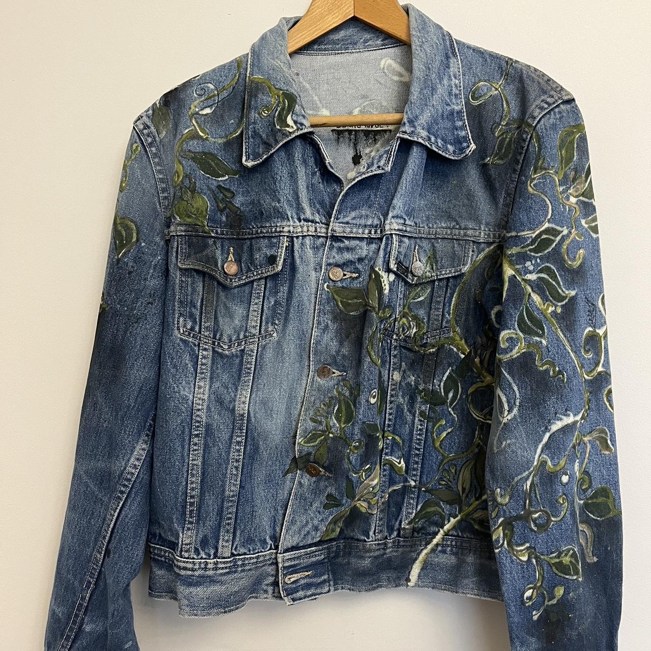 Hand painted/bleached denim jacket. Vines and... - Depop