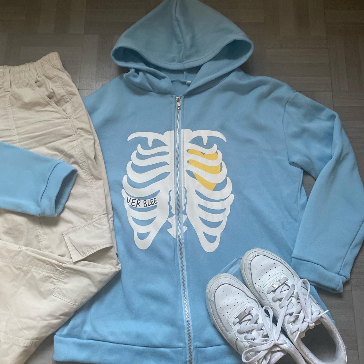 graphic rib baby blue zip up hoodie size... - Depop