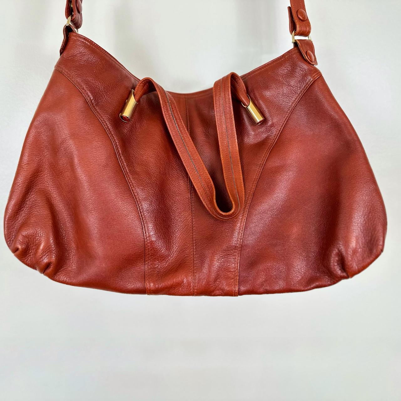 Vintage 70s Oversized Rust Leather Hobo Shoulder... - Depop