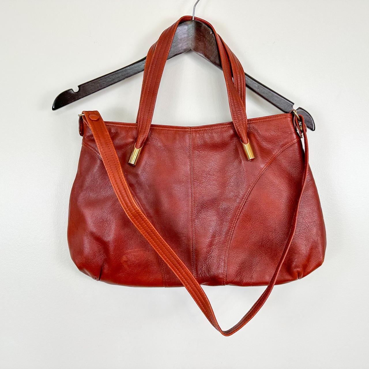 Vintage 70s Oversized Rust Leather Hobo Shoulder... - Depop