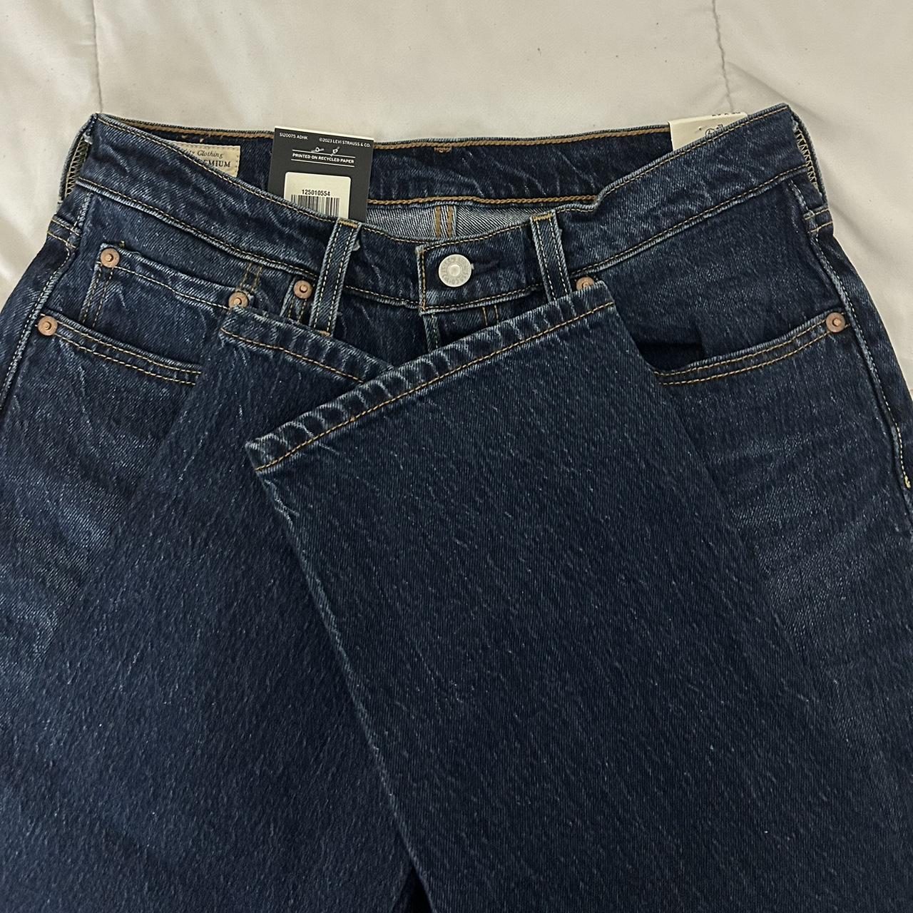 Levi's navy blue 501 slim straight jeans Size -... - Depop