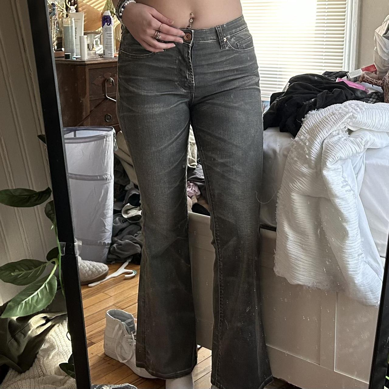 dark grey low waist flare jeans all tags are taken... - Depop