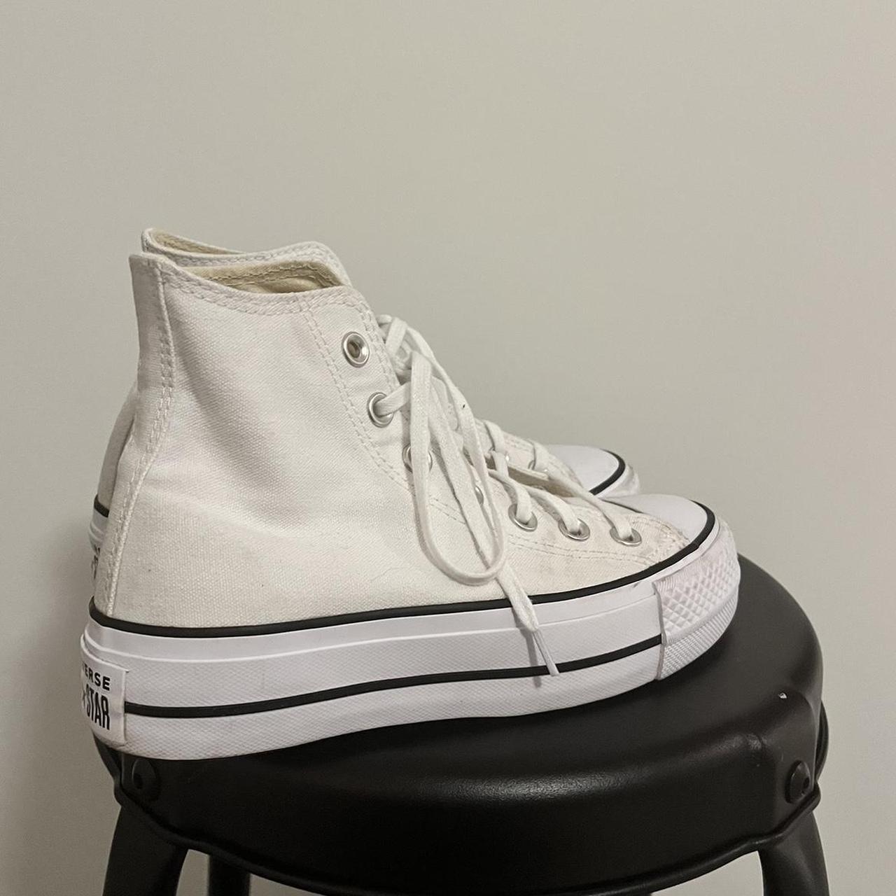 White Platform Converse. Size 5 womens, size 3... - Depop