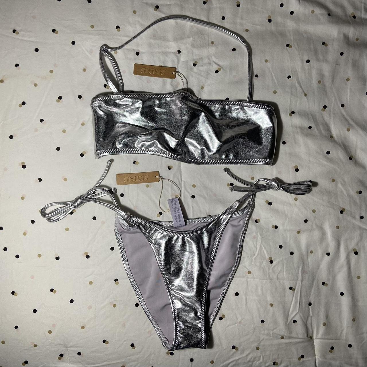 Skims Metallic Swim in Nickel New with tags Tie... - Depop