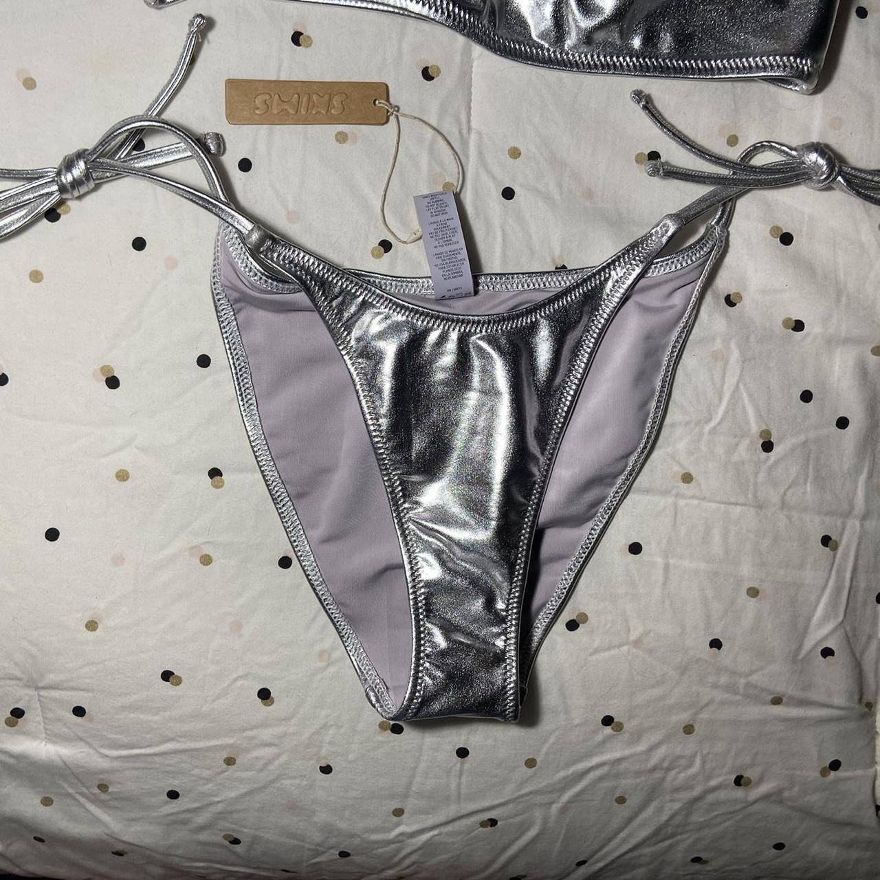 Skims Metallic Swim in Nickel New with tags Tie... - Depop