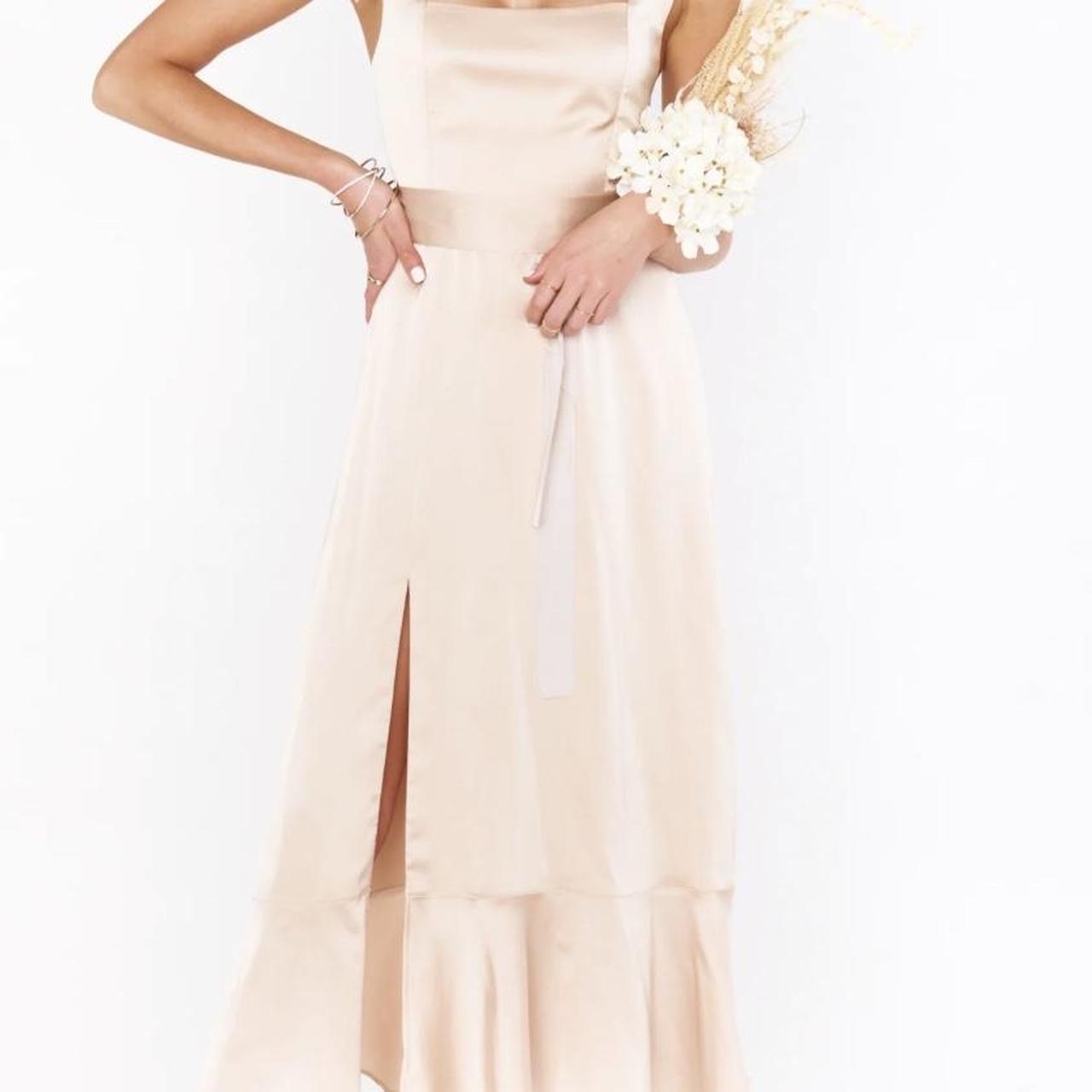 champagne dress w removable ribbons only worn... - Depop