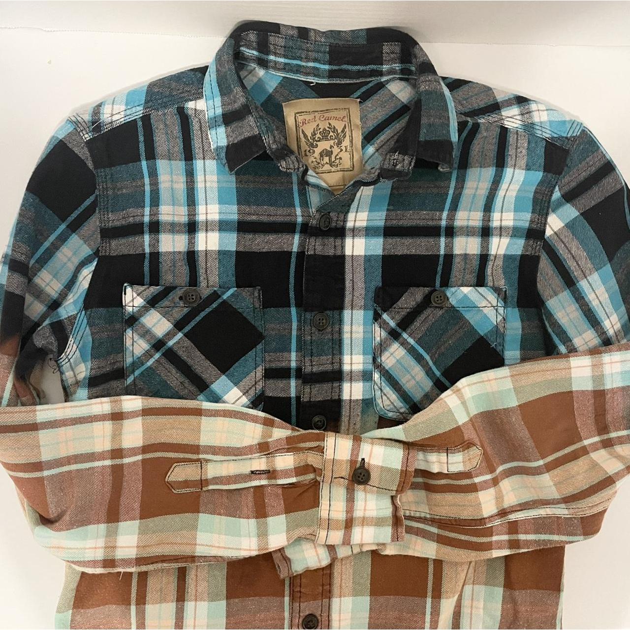 Red Camel Distressed Flannel Dipped Bleached Shirt... - Depop