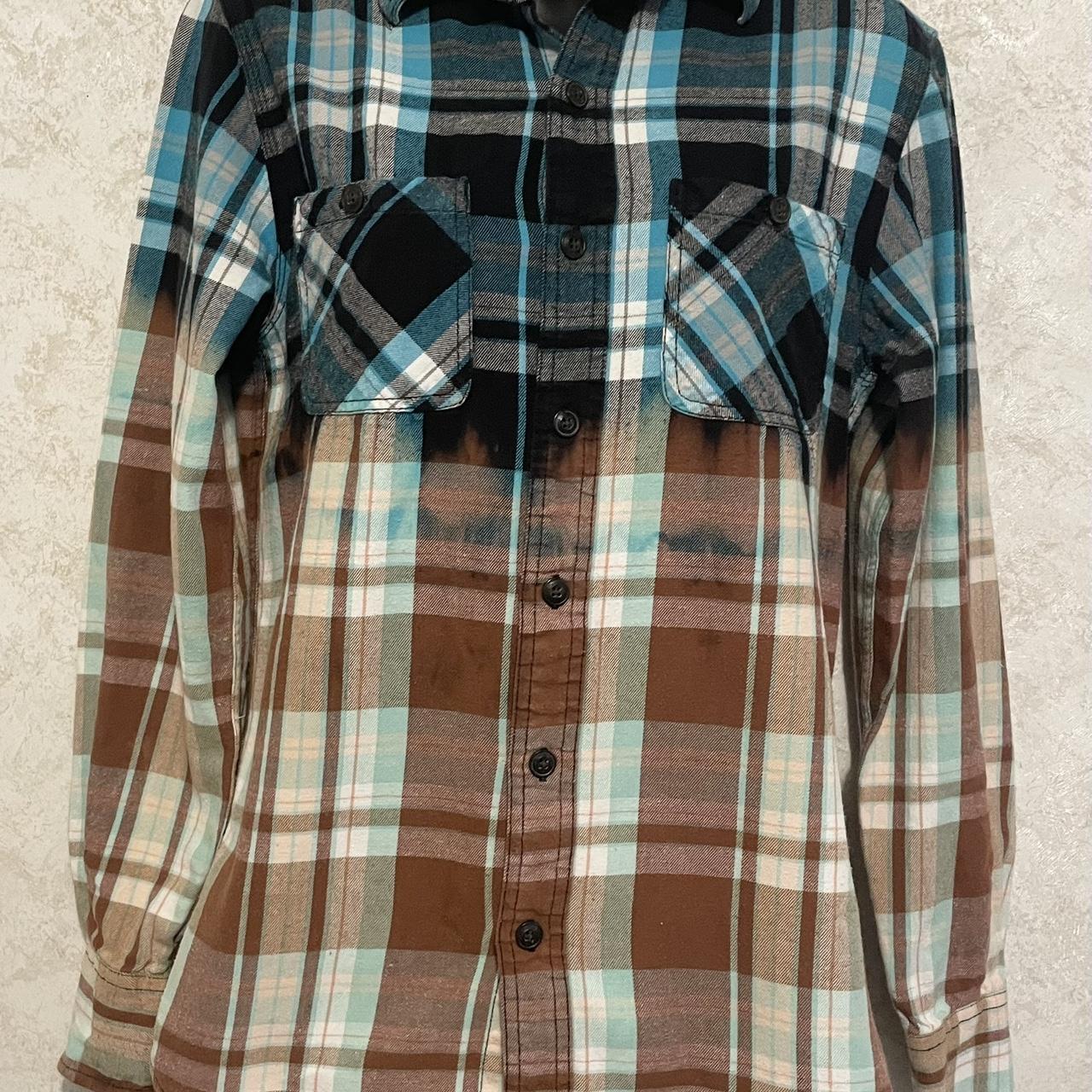 Red Camel Distressed Flannel Dipped Bleached Shirt... - Depop